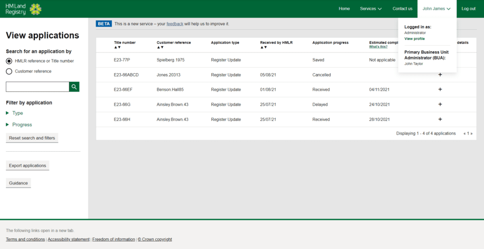 Spring 2022 portal changes: View Applications – HM Land Registry